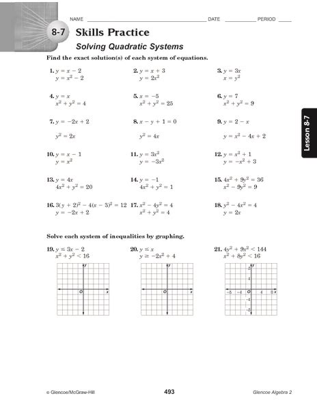Math 2 Linear And Quadratic Systems Of Equations Worksheet Answers Tessshebaylo
