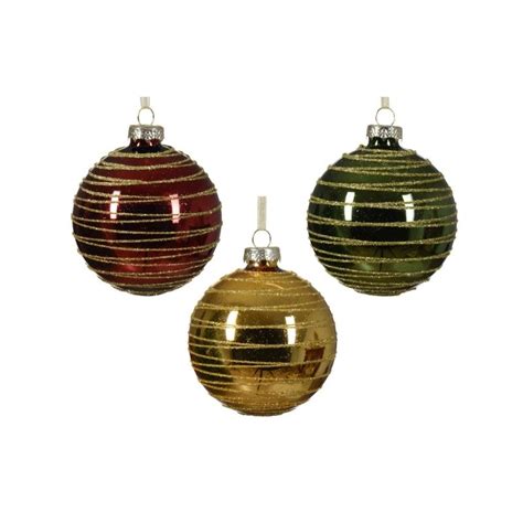 Μπάλα Χριστουγεννιάτικη γυάλινη με χρυσές λεπτομέρειες σε 3 χρώματα 8 εκ 1 τεμ Μπαρκάς