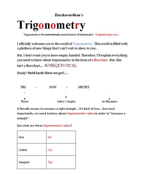 Trigonometry Flowchart 3 Pdf Trigonometric Functions Trigonometry