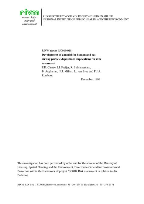 Pdf Development Of A Model For Human And Rat Airway Particle Deposition Implications For Risk