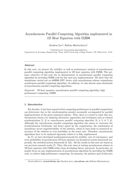 Pdf Asynchronous Parallel Computing Algorithm Implemented In 1d Heat Equation With Cuda