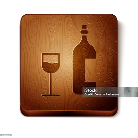 갈색 와인 병 와인 유리 아이콘 흰색 배경에 격리 행복한 부활절 나무 사각형 버튼입니다 벡터 일러스트레이션 까비네쇼비뇽 포도에