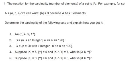 Solved The Notation For The Cardinality Number Of Chegg