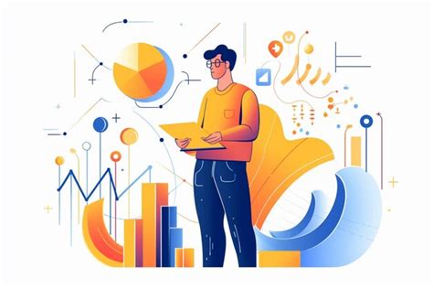 Premium Photo A Man Standing In Front Of A Laptop With Graphs And Diagrams Generative Ai