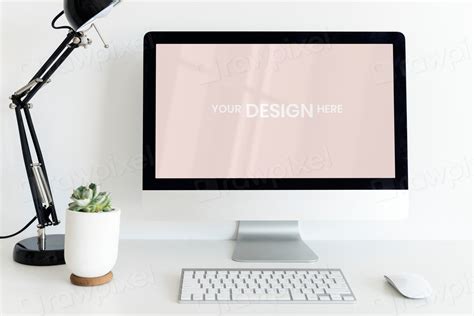 Computer Screen Mockup Minimal Workspace Premium PSD Mockup Rawpixel
