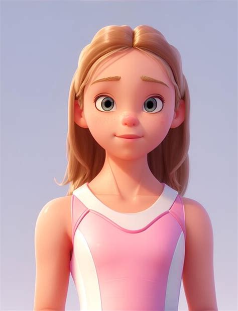 A Cute Teenage Girl Wearing A Pink Swimsuit Standing On A Gray Surface Premium Ai Generated Image
