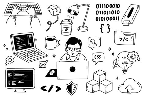 Conjunto De Garabatos De Objetos Relacionados Con El Programador Dibujos Animados De