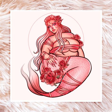 Pink Mermaid Iii Print Fat Mermaid Art Fat Positive Art Fat