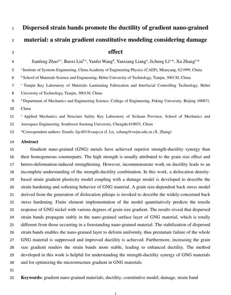 Pdf Dispersed Strain Bands Promote The Ductility Of Gradient Nano Grained Material A Strain