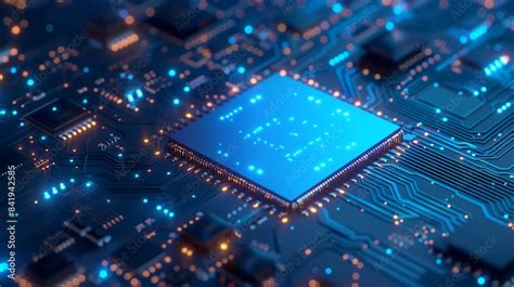 Glowing Light Blue Neon AI Chip With Thin Circuit Contact Lines AI Chip On Technology