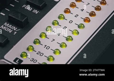 LED Indicator Of Sound Level Signal On The Mixing Console LED Strip In Green And Yellow On