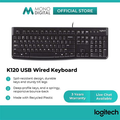 Logitech Wired Keyboard K120 With Quiet Typing Comfortable Spill Resistant Design Plug And