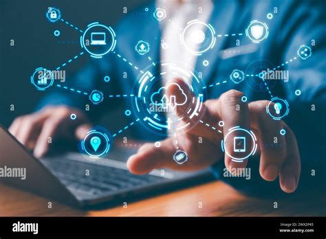 businessman showing virtual glowing cloud computing to download and