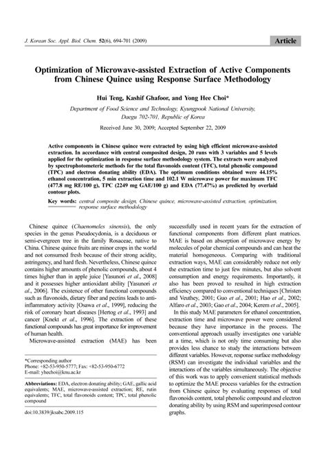 Pdf Optimization Of Microwave Assisted Extraction Of Polyphenols From