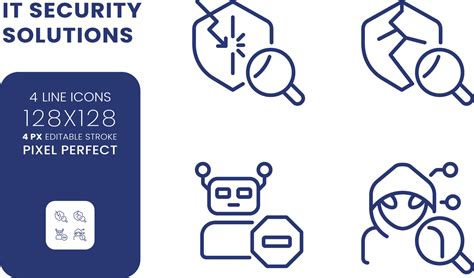 Cybersecurity Solutions Linear Desktop Icons Set Hacking Prevention