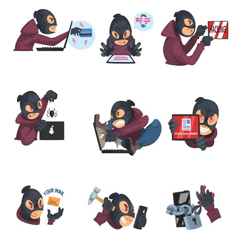 Premium Vector Hackers Hack Data On A Computer Set Of Vector Illustrations