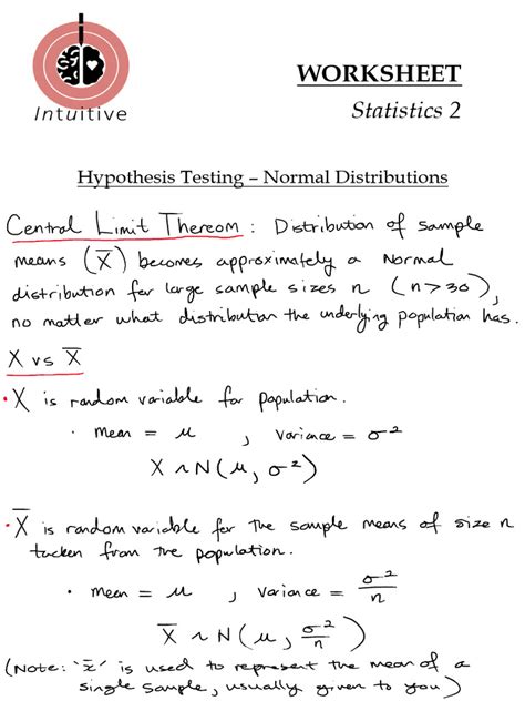 Hypothesis Testing Normal Distributions Worksheet 3 Pdf