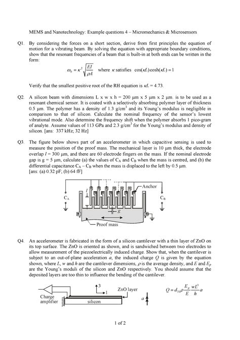 Question Sheet 4 Microsensors 1 Of 2 Mems And Nanotechnology