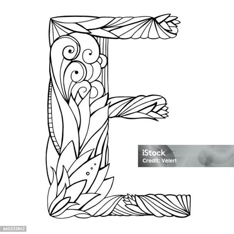 꽃 낙서 패턴과 검은 색과 흰색 자유형 그리기 대문자 E 설계를 위한 벡터 요소 0명에 대한 스톡 벡터 아트 및 기타 이미지 0명 관상용 풀 금선세공 Istock