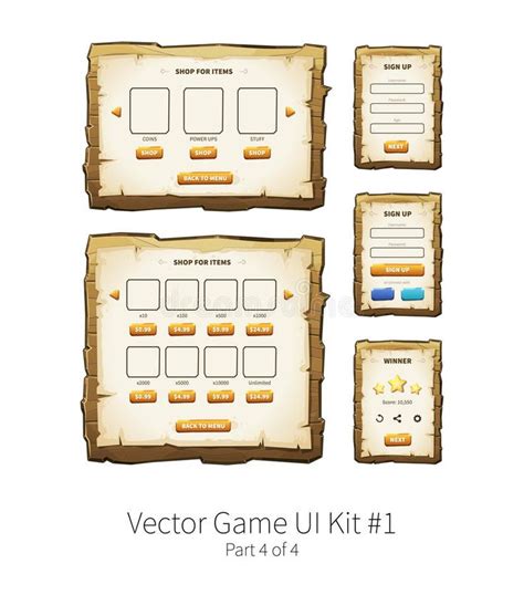 Vector Wooden Game Ui Vector Graphical User Interface Ui Gui Kit For