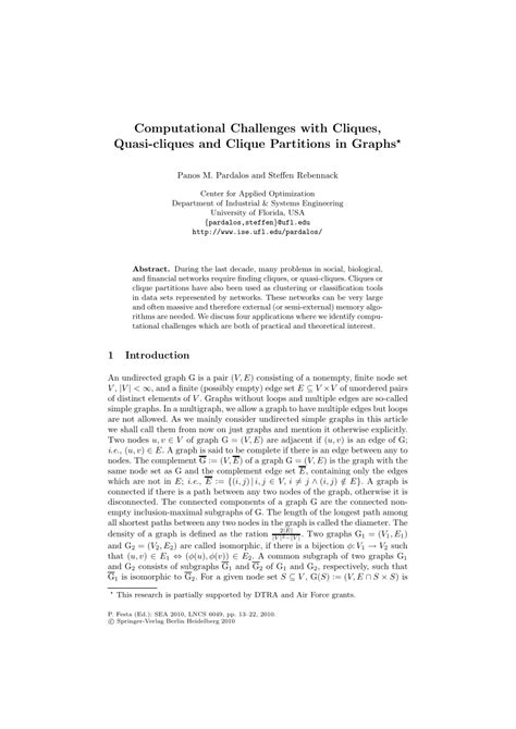 Pdf Computational Challenges With Cliques Quasi Cliques And Clique Partitions In Graphs