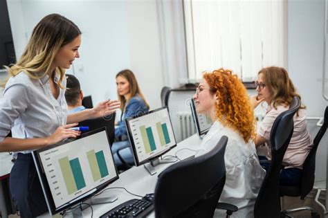 Educator And Students In Programming School Stock Image Image Of