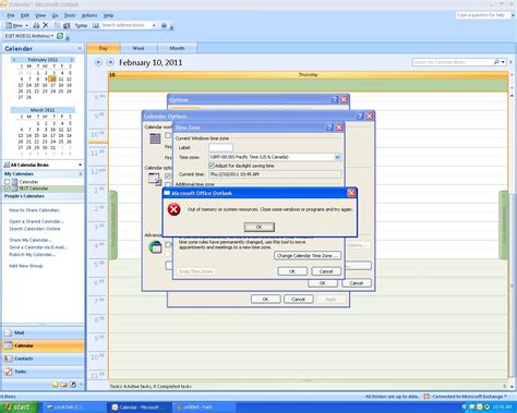 Solved Outlook 2007 Change Calendar Time Zone Causes Out Of Memory