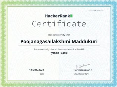 Pooja Maddukuri On Linkedin I Have Completed My Python Basics Certification In Hacker Rank