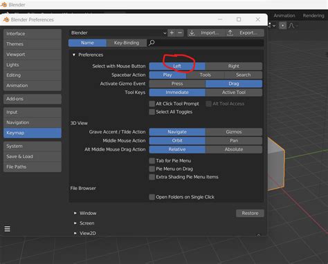 Settings Left Click Causes Rename Active Item In Viewport And Scene