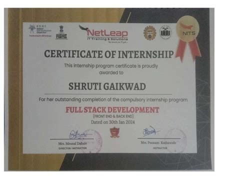 Shruti Gaikwad On Linkedin Internship Webdevelopment Fullstackdevelopment Netleapit Learning