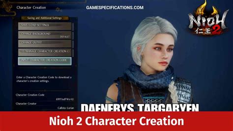 Top 15 Nioh 2 Character Creation Codes Game Specifications