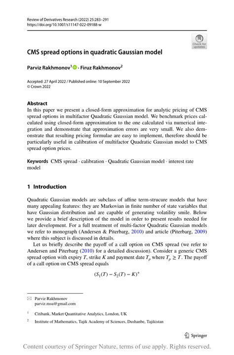 cms spread options in quadratic gaussian model