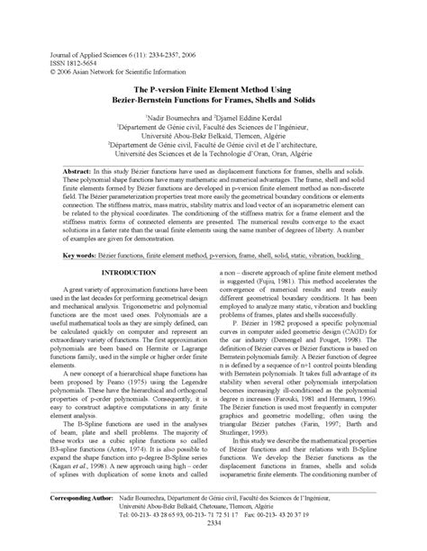 pdf the p version finite element method using bezier bernstein functions for frames shells