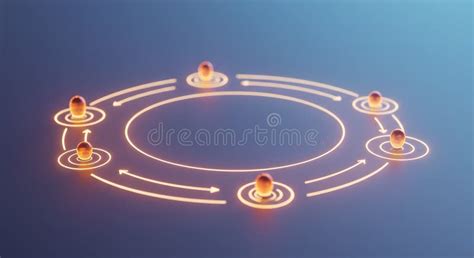 Abstract Circular Network System Interconnected Nodes And Data Flow Visualization Stock