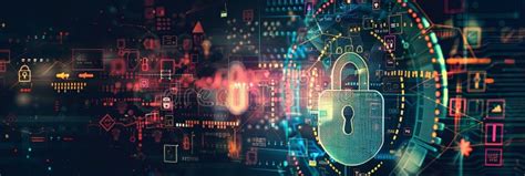 An Abstract Depiction Of Digital Locks Shields And Network Nodes All