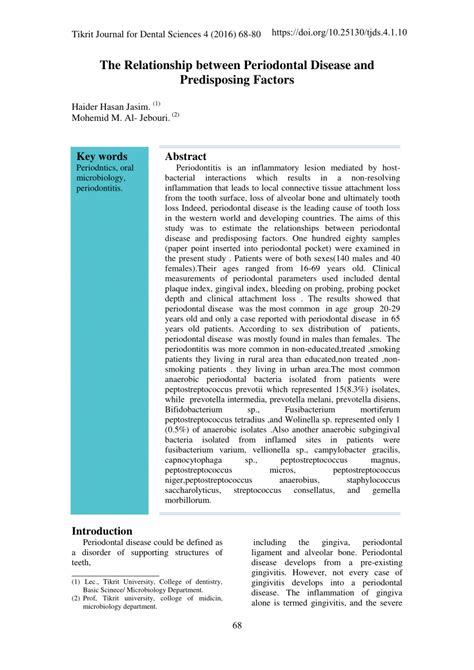Pdf The Relationship Between Periodontal Disease And Predisposing Factors