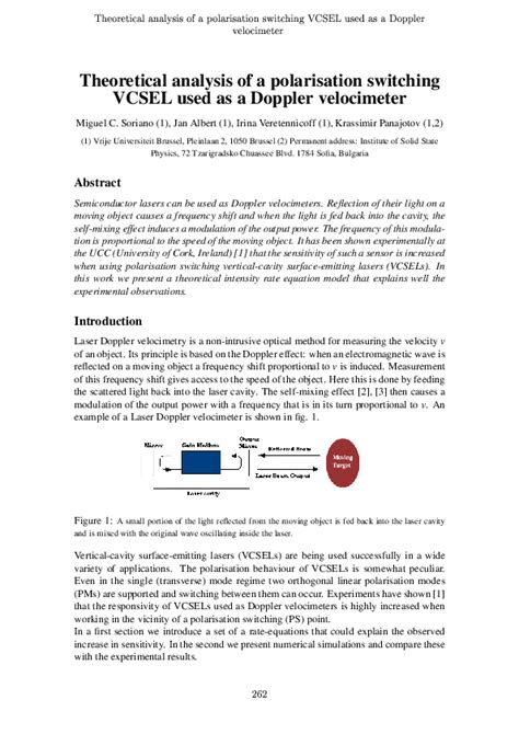 Pdf Theoretical Analysis Of A Polarisation Switching Vcsel Used As A