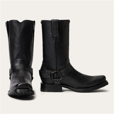 Stetson Mens Black Harness Moto Boots Engineer Boots