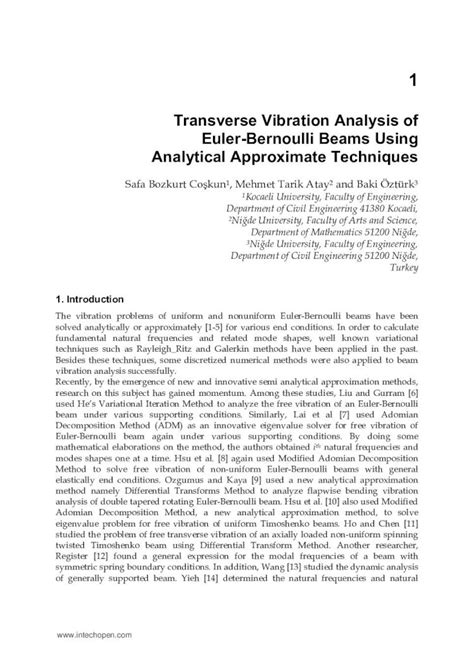 Pdf Transverse Vibration Analysis Of Euler Bernoulli Beams Using