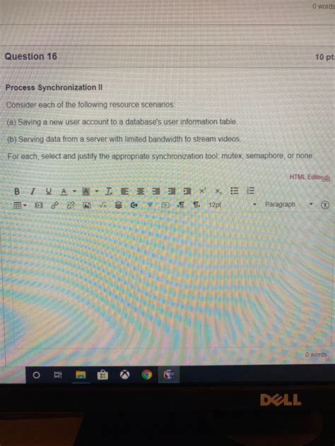 Solved O Words Question 16 10 Pt Process Synchronization Ii