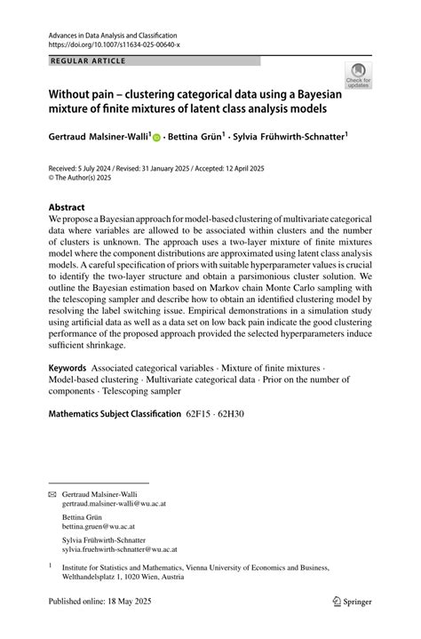 PDF Without Pain Clustering Categorical Data Using A Bayesian Mixture Of Finite Mixtures Of