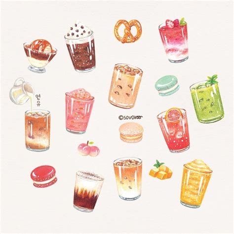 소보루 Sovoroo On Instagram 재밌게 작업했던 카페 메뉴 일러스트 이건 일부이고 가짓수가 더 많은데 다양하게 그릴 수 있어서 정말 재미있었어요😆