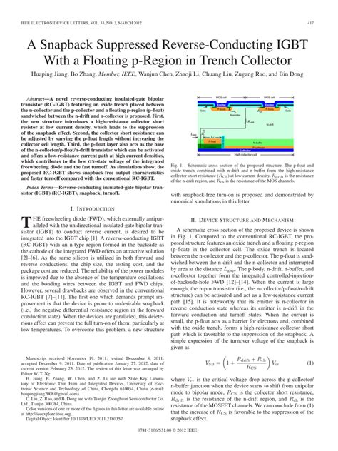 Pdf A Snapback Suppressed Reverse Conducting Igbt With A Floating P