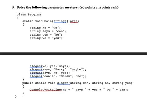 Solved 5 Solve The Following Parameter Mystery 10 Points