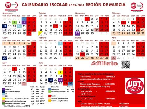 Ugt Servicios Públicos Enseñanza Región De Murcia Calendario Escolar