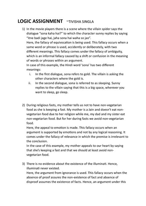 Logic Assignment Fallacies 8th Logic Assignment ~tivisha Singla In