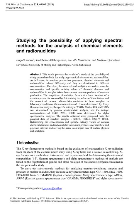 PDF Studying The Possibility Of Applying Spectral Methods For The Analysis Of Chemical