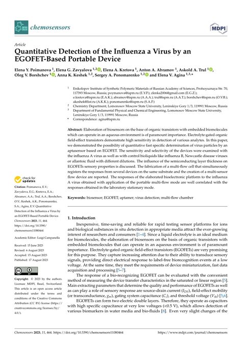 Pdf Quantitative Detection Of The Influenza A Virus By An Egofet Based Portable Device