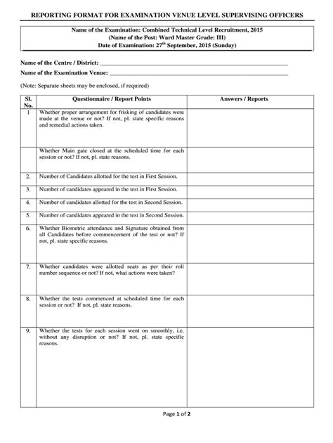 Fillable Online Wbsscregistration Nic Reporting Format For Examination