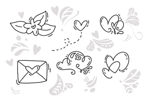 벡터 Monoline 발렌타인 손으로 그린 요소입니다 해피 발렌타인 데이 하루 휴일 스케치 낙서 디자인 카드 마음으로 웹 결혼식 및 인쇄에 대 한 절연된 그림 장식 결혼식에